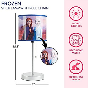 Frozen 2 Stick Table Kids Lamp with Pull Chain, Metal, Themed Printed Decorative Shade