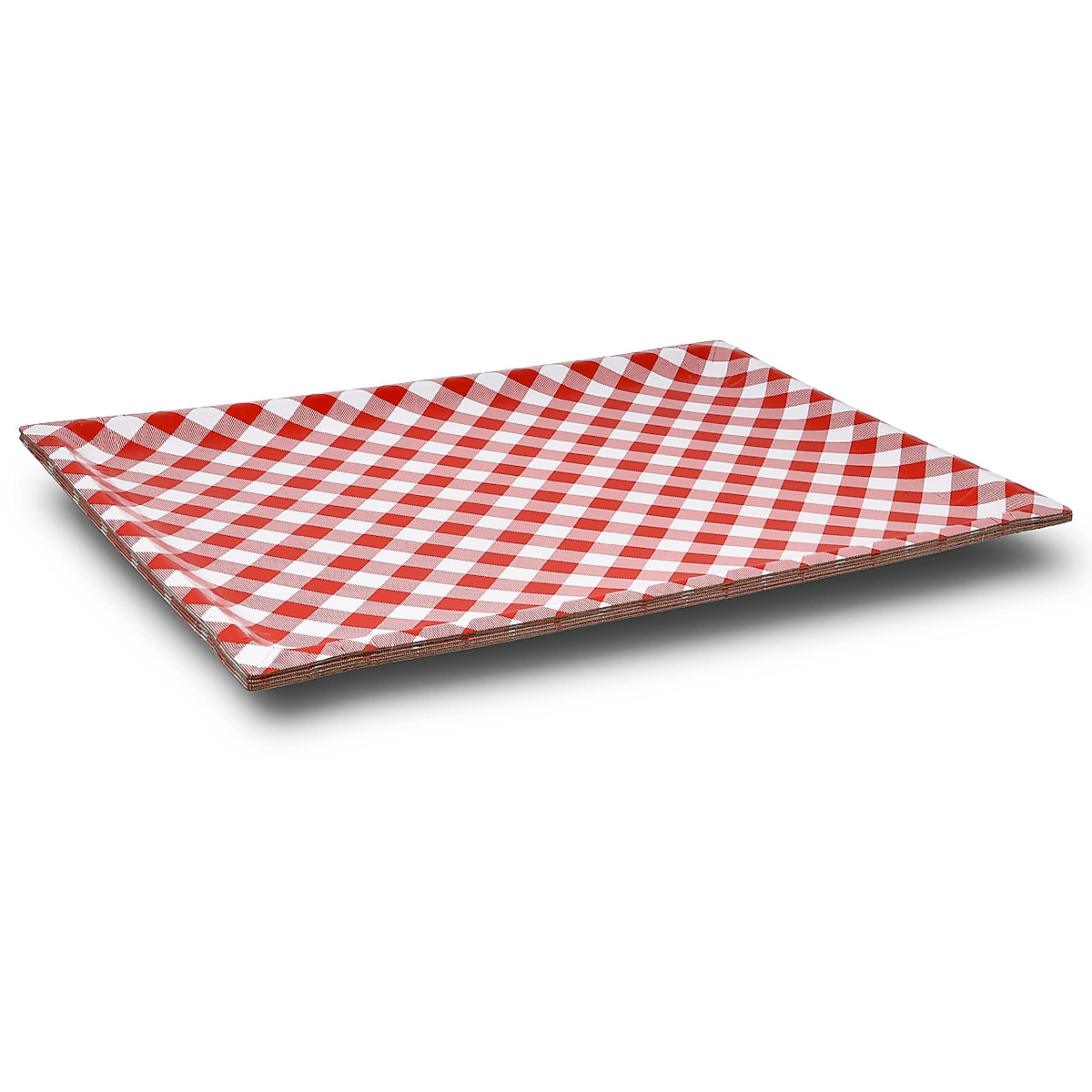 10 Disposable Red & White Gingham Serving Trays Large 10.75" X 15.75" Heavy Duty Rectangle Paper Cardboard BBQ Tray for Dessert Platter Cupcake Display Birthday Party Tableware Supplies