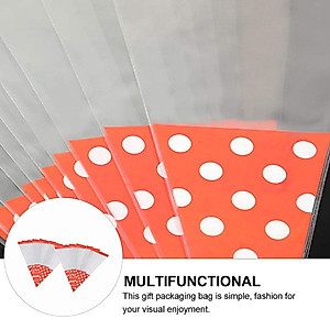 FARUTA 100pcs Clear Cello Treat Bags Cone Shaped Polka Dot Popcorn Bags Triangle Treat Bags OPP Plastic Bags for Gift Wrapping Bakery Cookie Dessert Packaging Red