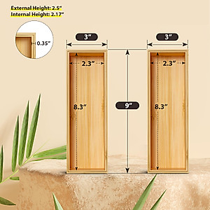 Greatseas Kitchen Drawer Organizer Bins, Stackable Bamboo Drawer Organizer for Silverware, Utensils, Cutlery, Flatware, Deep Drawer Organizers for Junk Drawer, Dresser, Bathroom, 9" x 3" x 2.5"