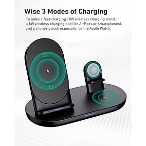 Wireless Charging Stand, 3 in 1 Wireless Charger Dock Station, Fast Wireless Charger 3 in 1 Compatible with Cell Phone, Smart Watch and TWS Earbuds (No AC Adapter)