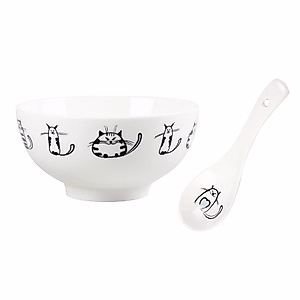 123Arts Ceramic Cat Bowl Soup Bowl Dessert Bowl Rice Bowl with Spoon Set