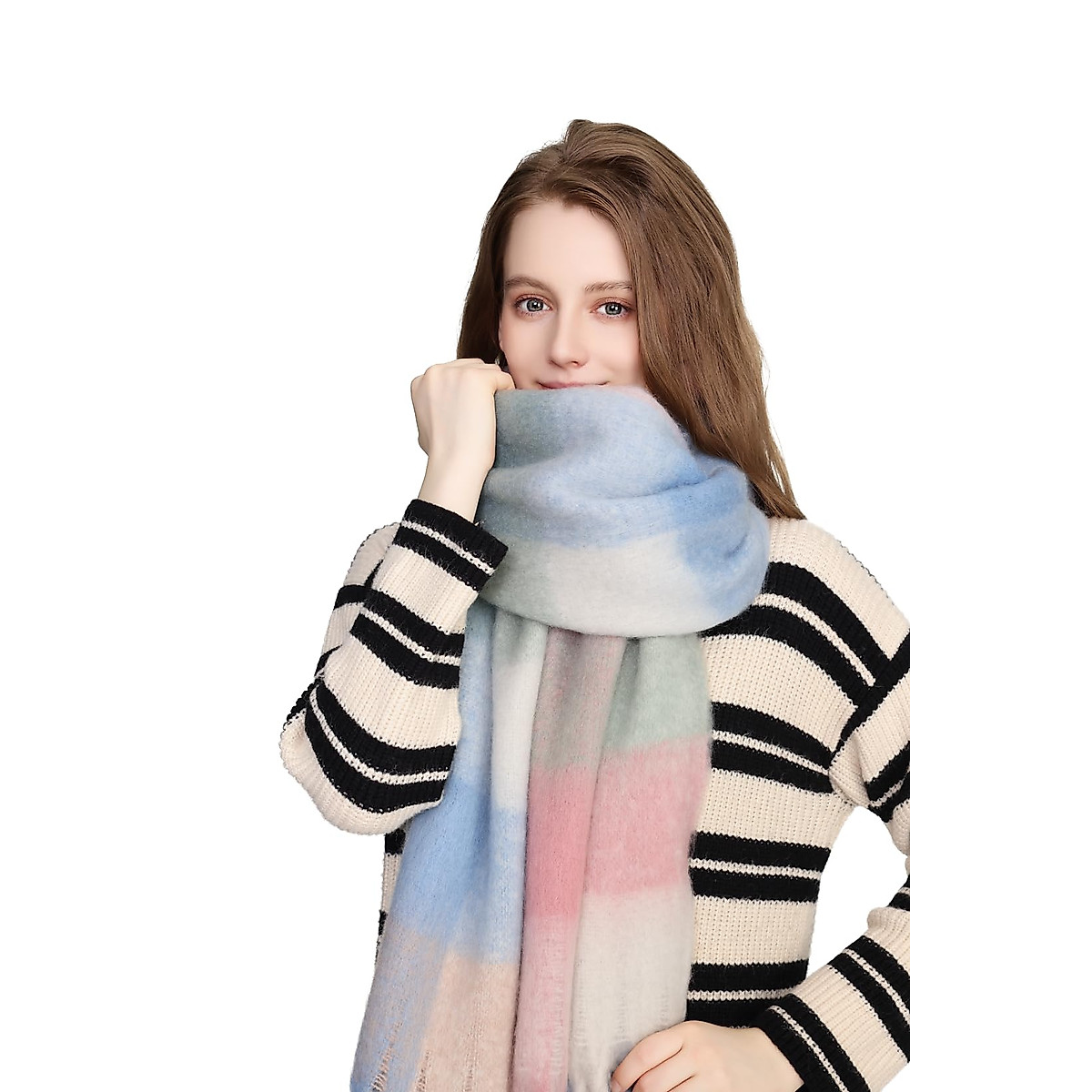 Yatemiole Women's Cashmere Big Coloured Checked Scarf Winter Warm Wrap Scarf (Pattern - 16)