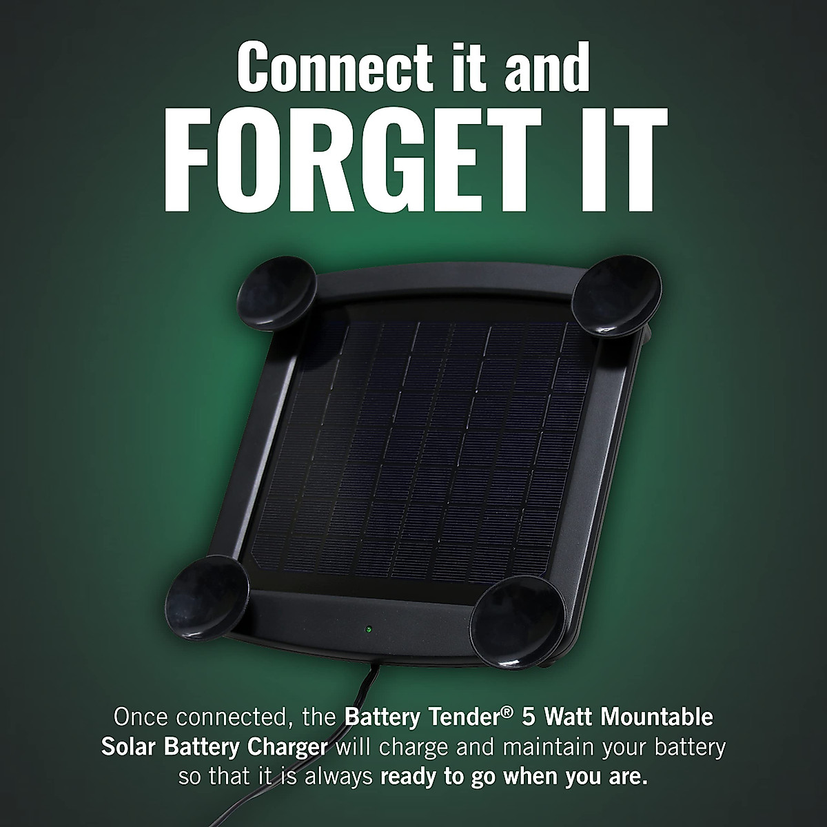 Battery Tender 5 Watt Solar Panel 12V Battery Charger with Charge Controller - IP67 Weatherproof - Windshield or Handlebar Mountable - Included Ring Terminal Cable or OBD II Connector - 021-1172