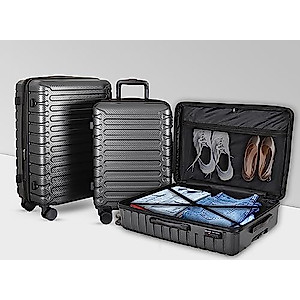 SAS Travel Luggage Sets, Set of 3 pieces of Suitcases With Wheels, Spinner Wheels, Lock, Hard Case, With Carry On Luggage and Large Suitcase Included, Travel Must Haves (Jet Black)