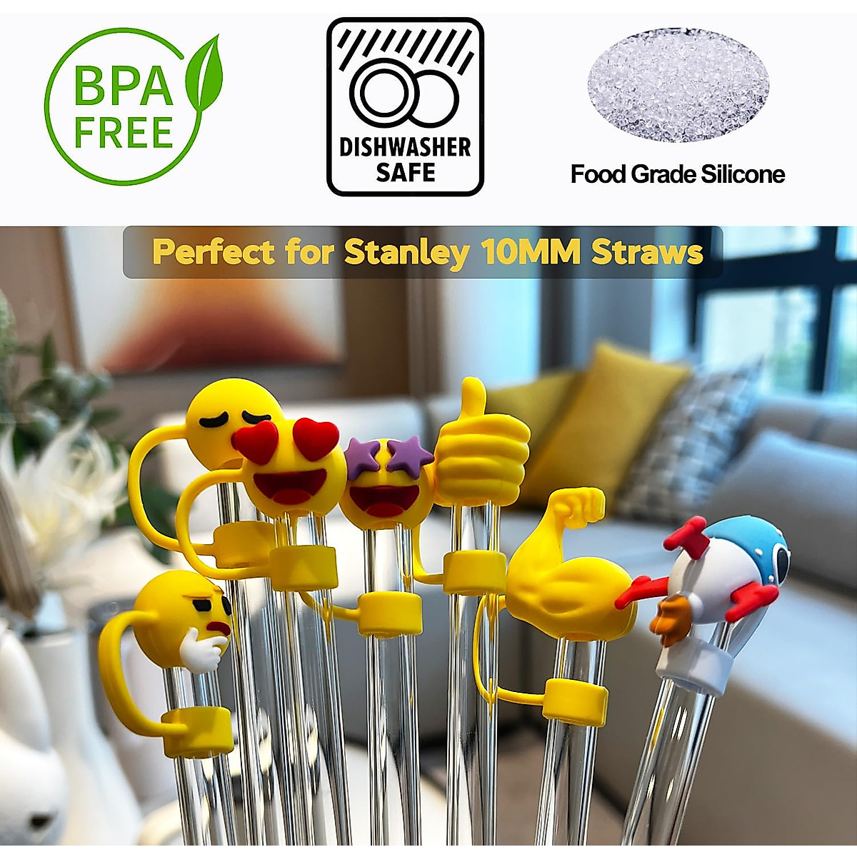 5-Pack Straw Covers Cap for Stanley Cup, Food-Grade Silicone Straw Toppers for 30&40 Oz Stanley Cups, Reusable Dust-Proof Straw Tips for 10mm (0.4in) Straws, Stanley Tumbler Accessories