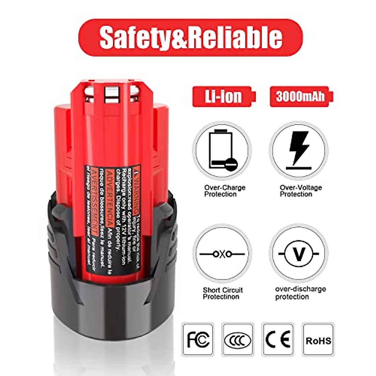 KUNLUN 2 Pack 3.0Ah 12V Battery Replace for Milwaukee M12 Battery Lithium Compatible for Milwaukee 12-Volt Battery 48-11-2411 48-11-2420 48-11-2401 48-11-2402 Cordless Tools