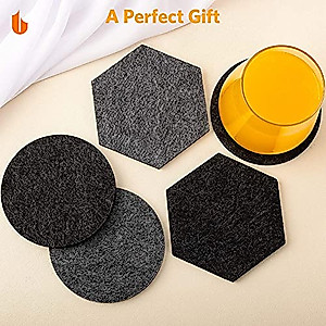 Urbanstrive 6 PCS Coasters, Eco-Friendly 100% Biodegradable Coasters Absorbent Felt Coasters for Drinks Bar Home, 4 Inch (Black Round)