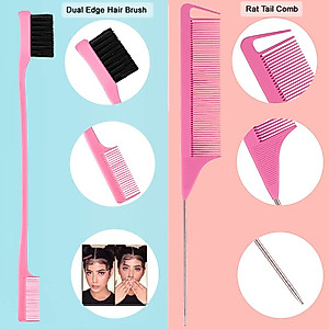 Hair Styling Tool Set: Combs, Triple Teasing Brush, Edge Brush, Rat Tail Combs, Braid Loop with Clips for Women, Girls, Kids and Stylists