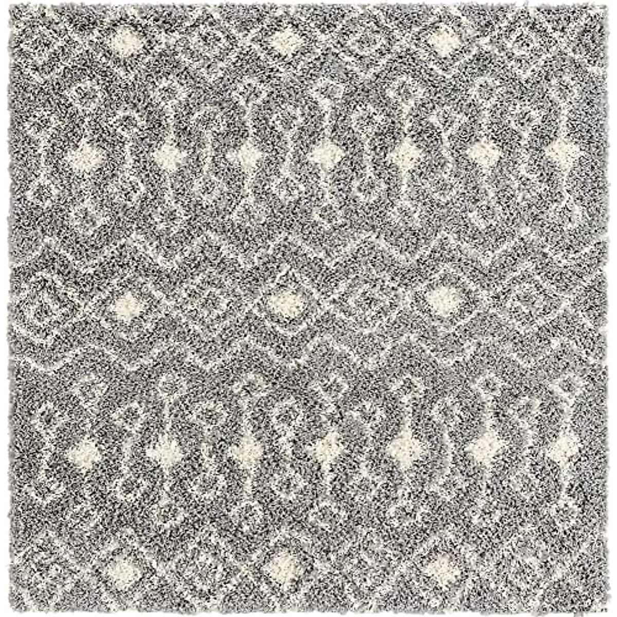 Unique Loom Moroccan Trellis Shag Collection Area Rug - Meknes (6' Square, Gray/Ivory)