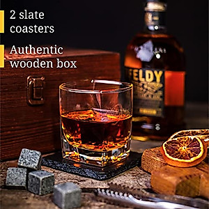 Whiskey Glass Set of 2 - Old Fashioned Whiskey Includes Square Crystal Whiskey Glasses, Chilling Rocks, Slate Coasters - Bourbon Glass set Old Fashioned - Birthday gifts men women, 40th birthday, 50th