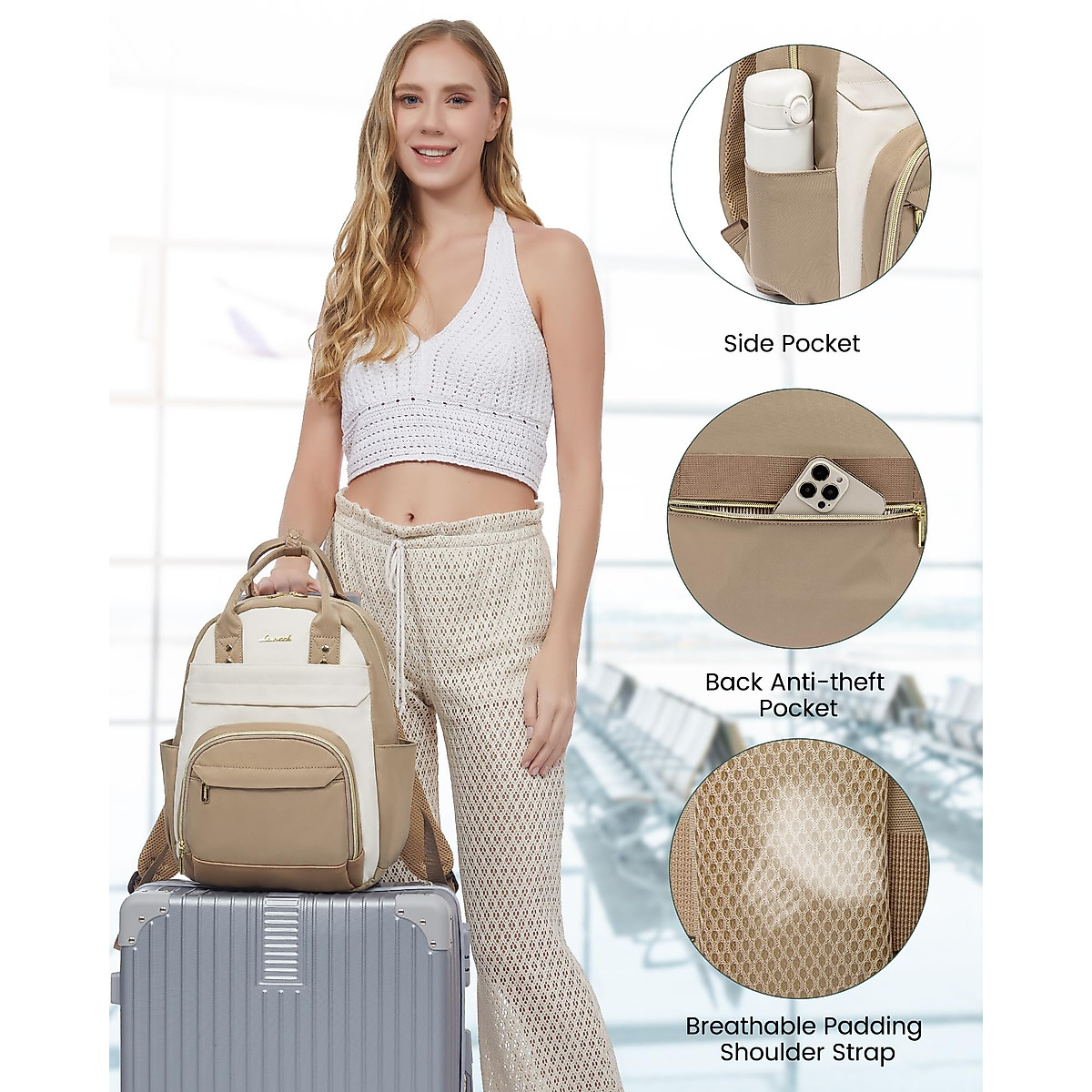 LOVEVOOK Mini Backpack Purse for Women, Small Backpack Bag, Light Weight Stylish Backpack for Daily Travel, Khaki-Beige-Light brown