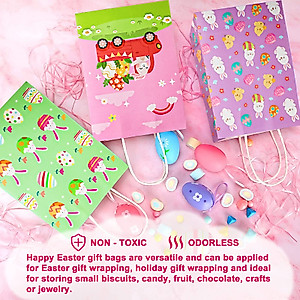 24PCS Easter Treat Bags with Handles, Easter Bags for Treats, Easter Party Favor Bags, Easter Gift Bags, Easter Egg Hunt Bags Decorated with Happy Easter Bunny and Chicks Pattern for Kids Spring Party