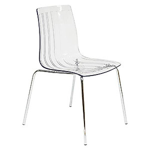 LeisureMod Ralph Mid-Century Dining Chair with Chrome Base in Clear