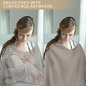 Abaokai Muslin Nursing Cover, Breastfeeding Cover, Soft Cotton Multi-Use Privacy Nursing Covers with Adjustable Neck Strap (Grey)