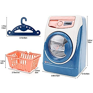 deAO Washing Machine Toy for Kids Dollhouse Furniture Pretend Play Household Appliance Realistic Sounds with Lights Laundry Play Set with Rotatable Roller for Children Birthday Present…