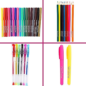 GirlZone Jumbo Rainbow Arts & Crafts Filled Stationery Pencil Case for Girls, 43 Pieces