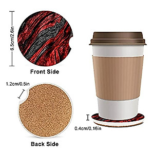 Black Red Wood Grain Ceramic Cup Holders Car Coasters for Women/Men,Absorbent Drink Cup Car Holder Coasters with A Finger Notch 2.56" Pack of 2