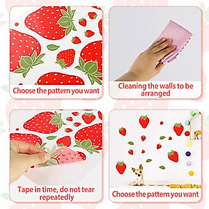 4 Pages Strawberry Stickers, Cute Strawberry Shortcake Stickers, Waterproof Removable Strawberry Wallpaper Stickers for Girl Decorations