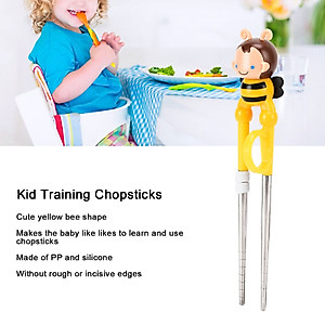 Children's Practice Chopsticks, Cute Yellow Bee Soft PP Silicone Training Chopsticks Dishwasher Safe Develop Fine Motor Skills for Right Hand Use(Bee-stainless steel yellow)