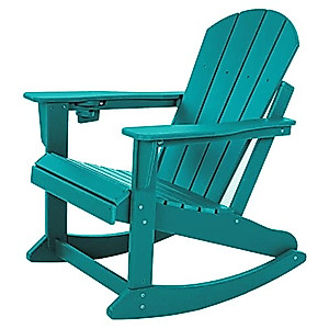 doubob Outdoor Patio Rocking Adirondack Rocker Modern Plastic Weather Resistant HDPE Lawn Chair for Porch, Garden Fire Pit Beach Backyard, Extra Large, Blue