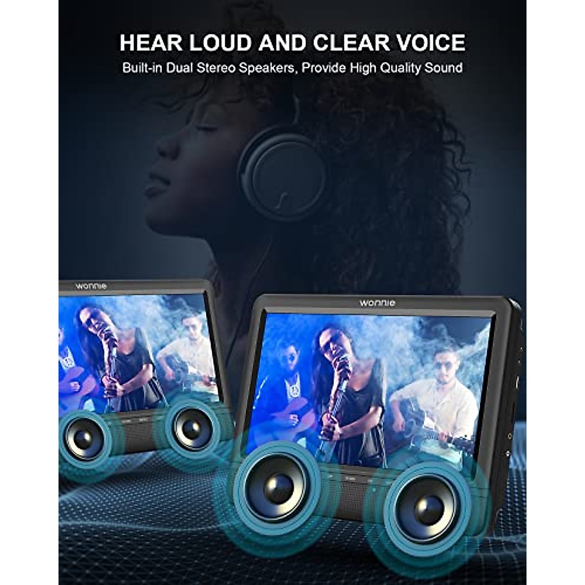 WONNIE 10.5'' Car Dual DVD Player, Headrest Video Players Portable with 5 Hours Rechargeable Battery,Two Mounting Brackets,Support USB/SD/Sync TV,Last Memory,AV Out &in ( 1 Player+1 Monitor )