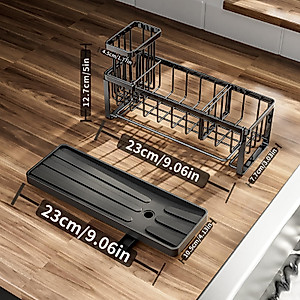 SWTYMIKI Kitchen Sink Caddy Organizer with Dishcloth Holder, Rustproof Stainless Steel Sponge Holder for Kitchen Sink with Removable Drain Tray, Sink Organizer for Sponge Dishcloth Brush in Black