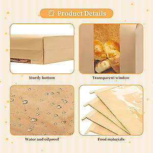60 Pack Large Kraft Paper Bread Loaf Bag with Tin Tie Tab Lock ，for Homemade Bread Loaf Bags 14" x 8.3" x 3.5"，Sourdough Bread Bags with Clear Front Window for Baked Food Packaging Storage. (60)