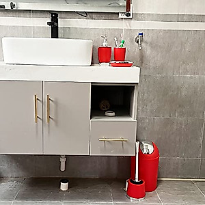 besaset Bathroom Accessories Set 6 Pieces Plastic Bathroom Accessories Toothbrush Holder, Rinse Cup, Soap Dish, Hand Sanitizer Bottle, Waste Bin, Toilet Brush with Holder (RED)