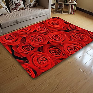 Floral Rug Red Rose Printed Large Area Rugs,Lightweight Water-Repellent Floor Carpet for Living Room Bedroom Home Deck Patio,40"x60"