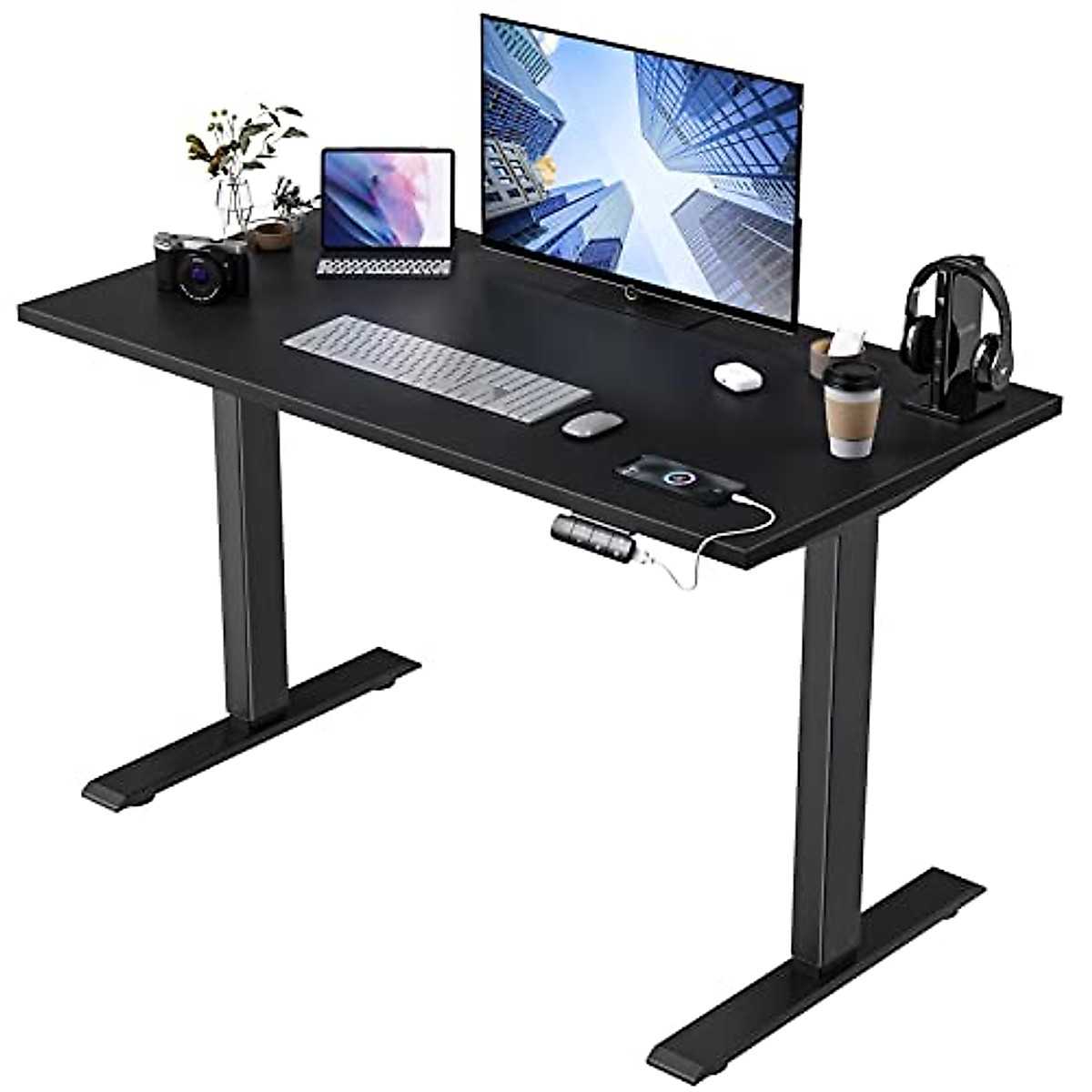 Soohow Electric Standing Desk 48 x 24 Inches Adjustable Height Desk, Dual Motor Stand Up Computer Desk, Black Tabletop (120 x 60 cm), Black Frame for Home Office