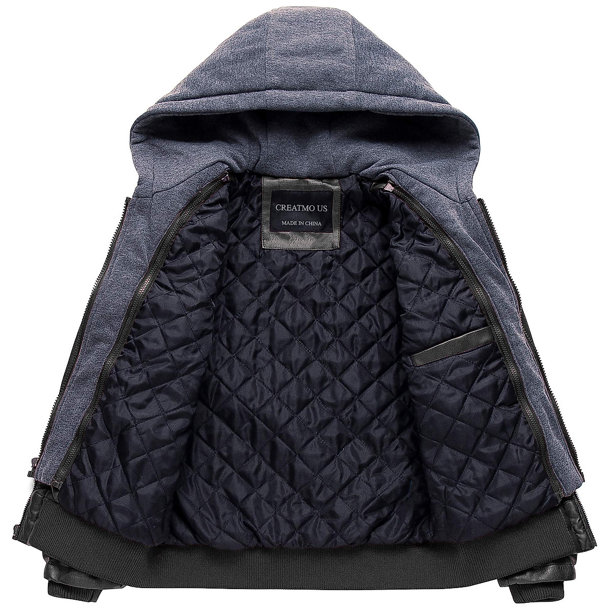 CREATMO US Boy Faux Leather Jacket Motorcycle Jacket Winter Jacket Zipper Flight Pleather Jacket Black 14/16