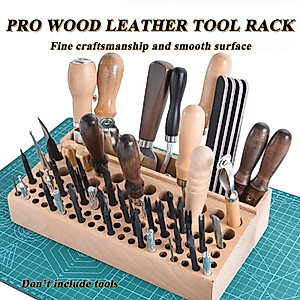 Professional Leather Craft Tool Holder, 98 Holes Wooden Leathercraft Tool Stand Organizer with 3 Slots, Large Tool Rack Storage