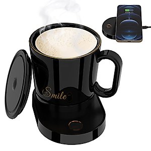 GEEZO Smart Temperature Control Travel Coffee Mug Electric Heated Travel Mug Stainless Steel Tumbler Smart Heating Car Cup Keep Milk Warm LCD Display Easily Washing Safe for use (Wireless Mug)