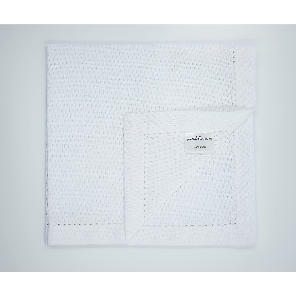 PurpleEssences Set of 12 Hemstitch Cloth Dinner Napkins 100% Cotton - Soft Durable Washable -Ideal for Wedding Fall Thanksgiving and Christmas - Perfect Everyday Use Table Linen 18x18 - White