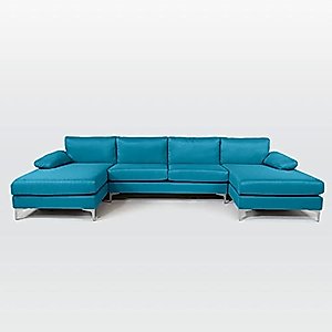 Casa Andrea Milano Modern Large Linen Fabric U-Shape Sectional Sofa, Double Extra Wide Chaise Lounge Couch