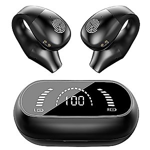 FUNGORGT Bluetooth Earbuds Wireless Headphones Bluetooth 5.3 Digital LED Display Clip on Earphones with Sports Stereo in Ear Clip on Headphones with Charging Case,for Sports/Workout-Black