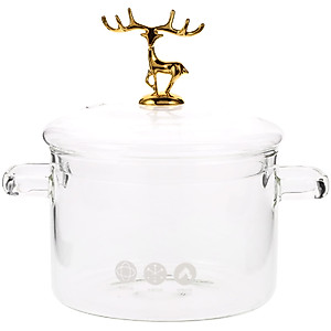 Yardwe Soup Pot Milk Hot Pot High Borosilicate Noodle Pot Christmas Saucepan Cooking Pot Multi-Functional Stewing Pot Home Accessories Pot Stew Pot Baby Glass with Pot Binaural