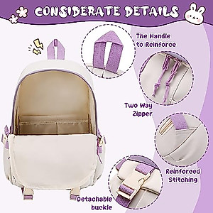 Unineovo Kawaii School Backpack with Cute Pin and Accessories, Lightweight 14 inch Laptop Bag for Teens Girls, Cute School Backpack for Elementary School, Middle School, High School,College (Purple)