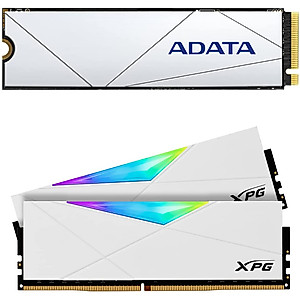 ADATA Premium SSD for PS5 1TB PCIe Gen4 M.2 2280 Gaming SSD bundle with XPG DDR4 D50 RGB 16GB (2x8GB) 3600MHz Desktop Memory White (APSFG-1T-CSUS AX4U36008G18I-DW50)