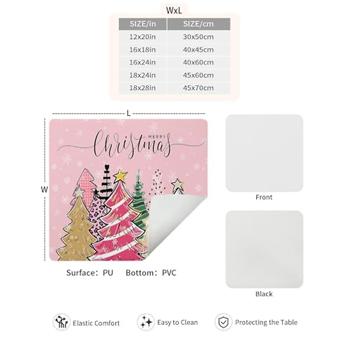 Coffee Mat for Counter,Pink Christmas Tree Winter Forest Trees Snowflake Absorbent Hide Stain Coffee Bar Mat,Non-slip Coffee Bar Accessories Kitchen Drying Mat Fit Under Coffee Maker Espresso Machine