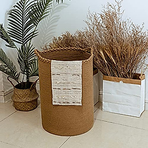 Homlikelan 58L Cotton Woven Laundry Hamper,Foldable Laundry Basket for Blankets,Pillows,Toys,Shoes Tall CLothes Hamper Laundry Bin Light Brown 20''H 15''D