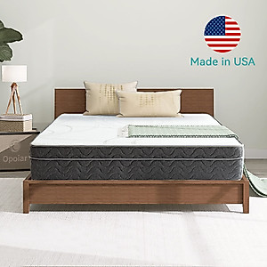 Opoiar 10 Inch Queen Innerspring Hybrid Memory Foam Mattress, Medium Firm Breathable Mattress, Pressure Relieving Mattress, Bed in a Box, Gel AeroFusion Memory Foam, Regulate Temperature, Made in USA