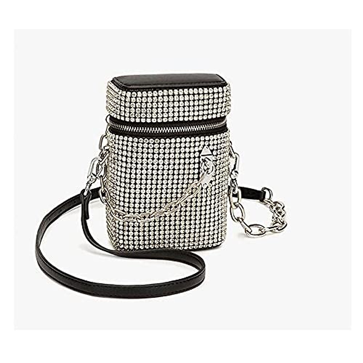 HappyERA Bling Rhinestone Cell Phone Purse Evening Handbag Wallet Crossbody Clutch Bag - Silver