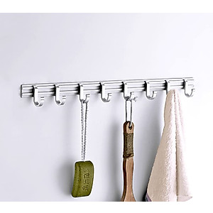 MroMax Wall Mounted 8 Hooks Towel Hat Coat Clothes Wall Hook Rack Rail 20.47"x2.17"(L x W), Silver 1Pcs