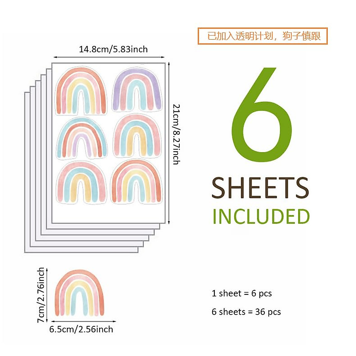 Rainbow Wall Decals for Girl Bedroom Kids Room Decor, Peel and Stick Wallpaper Rainbow Wall Stickers Mural Vinyl 36 Pcs