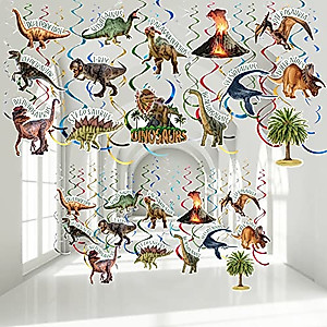 57 Pcs Dinosaur Hanging Swirls Dinosaur Birthday Party Decorations Dinosaur Foil Swirls Ceiling Spiral Streamers for Girl Boy Baby Shower Jungle Dinosaur Theme Party Supplies, Only 27 Cards