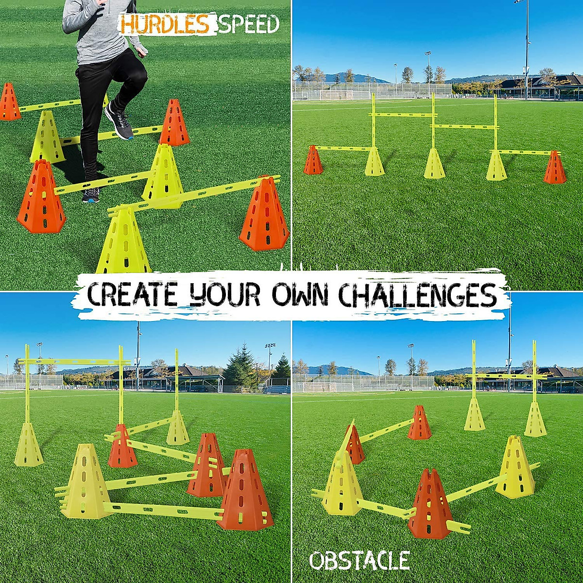 YES4ALL Agility Cones Hurdle Set 4 Green Cones + 4 Orange Cones + 4 Green Bars
