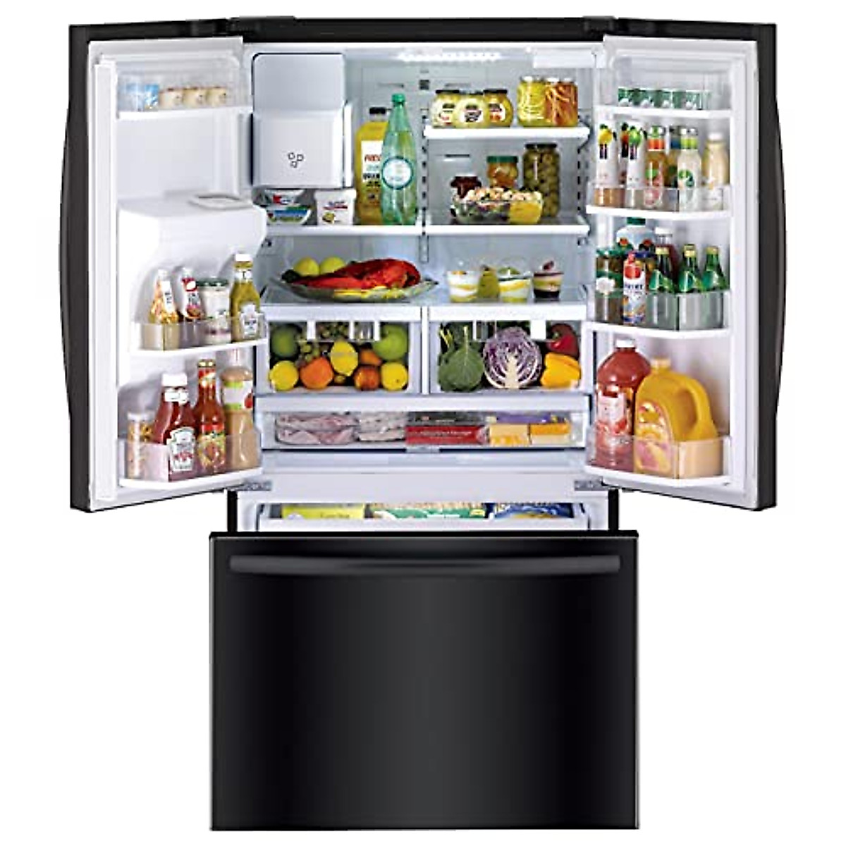 Winia WRFS26DBCE French Door Bottom Mount Refrigerator, 26 Cu Ft, Black
