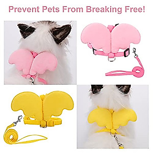 Molain 2Pcs Rabbit Harness and Leash, Adjustable Bunny Harness, Kitten Vest Harness and Leash Set, Cute Wings Pet Harness Leash Set for Bunny Puppy Kitten Ferret and Other Small Animals (Yellow+Pink)